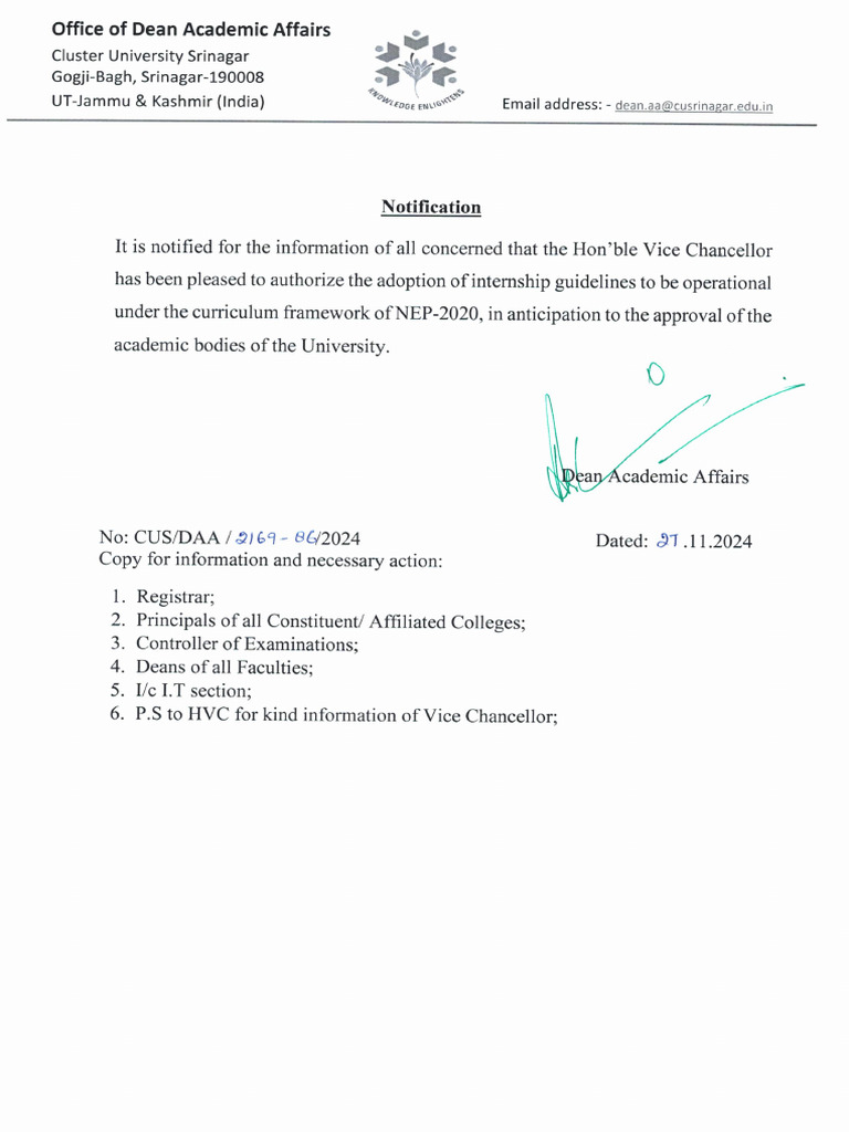 Notification Internship Guidelines | PDF