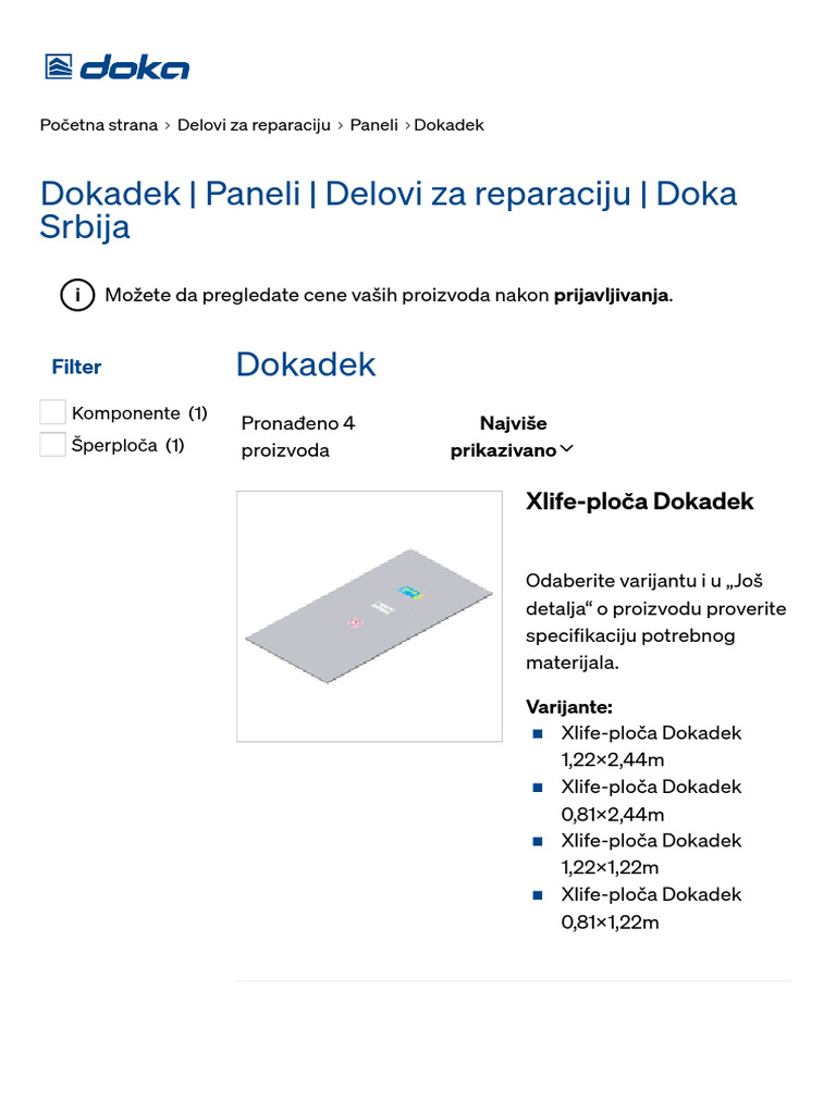 Dokadek _ Paneli _ Delovi za reparaciju _ Doka Srbija | PDF