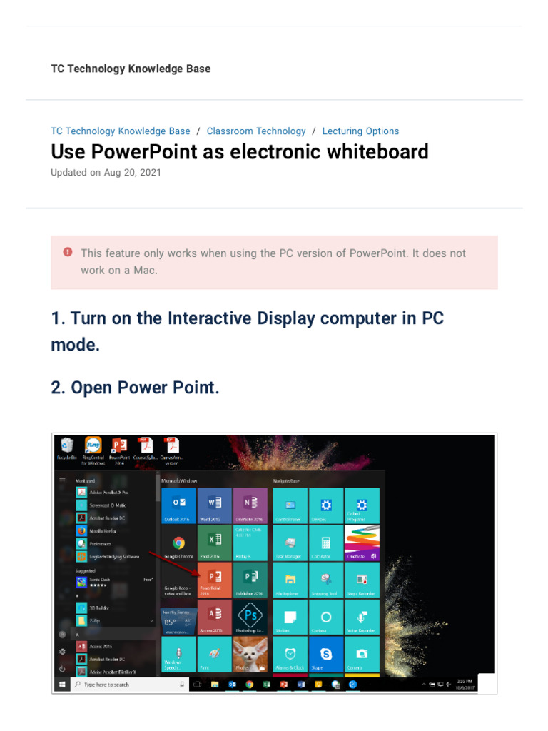 Use PowerPoint As Electronic Whiteboard - Classroom Technology - TC Technology Knowledge Base | PDF