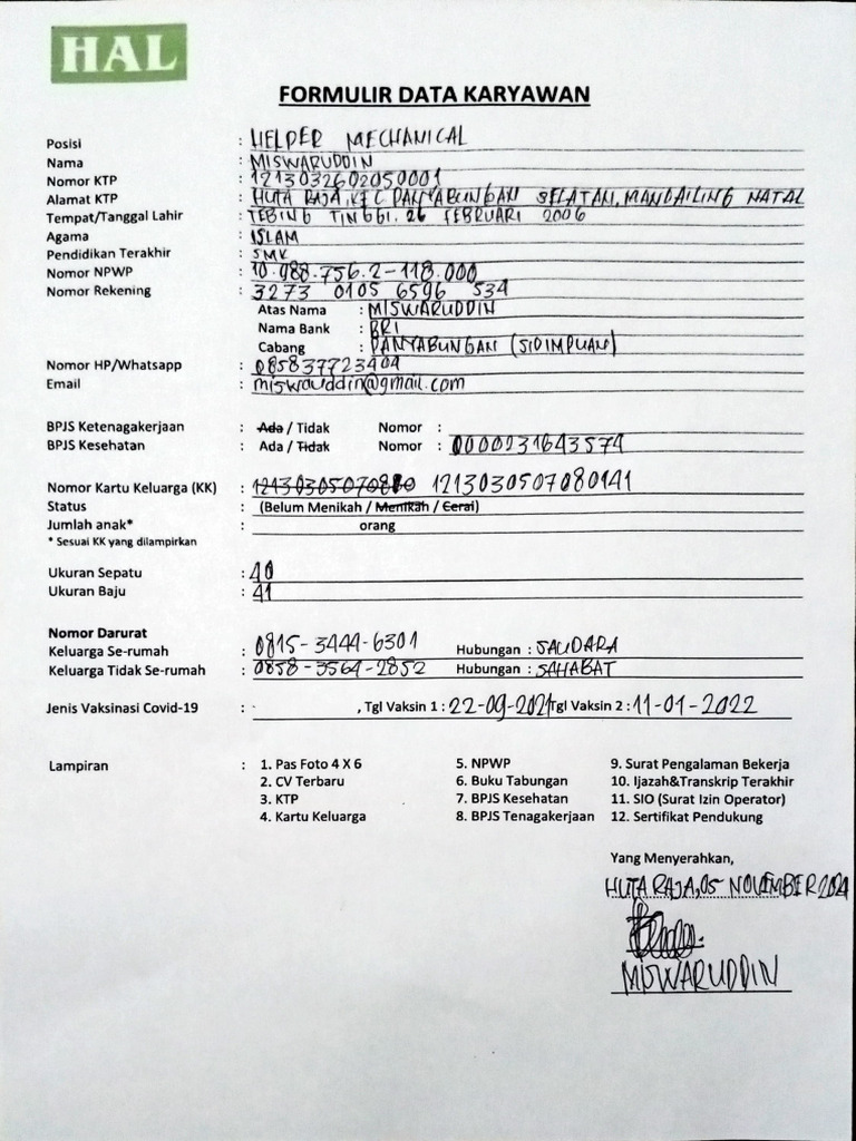 Formulir Data Karyawan | PDF
