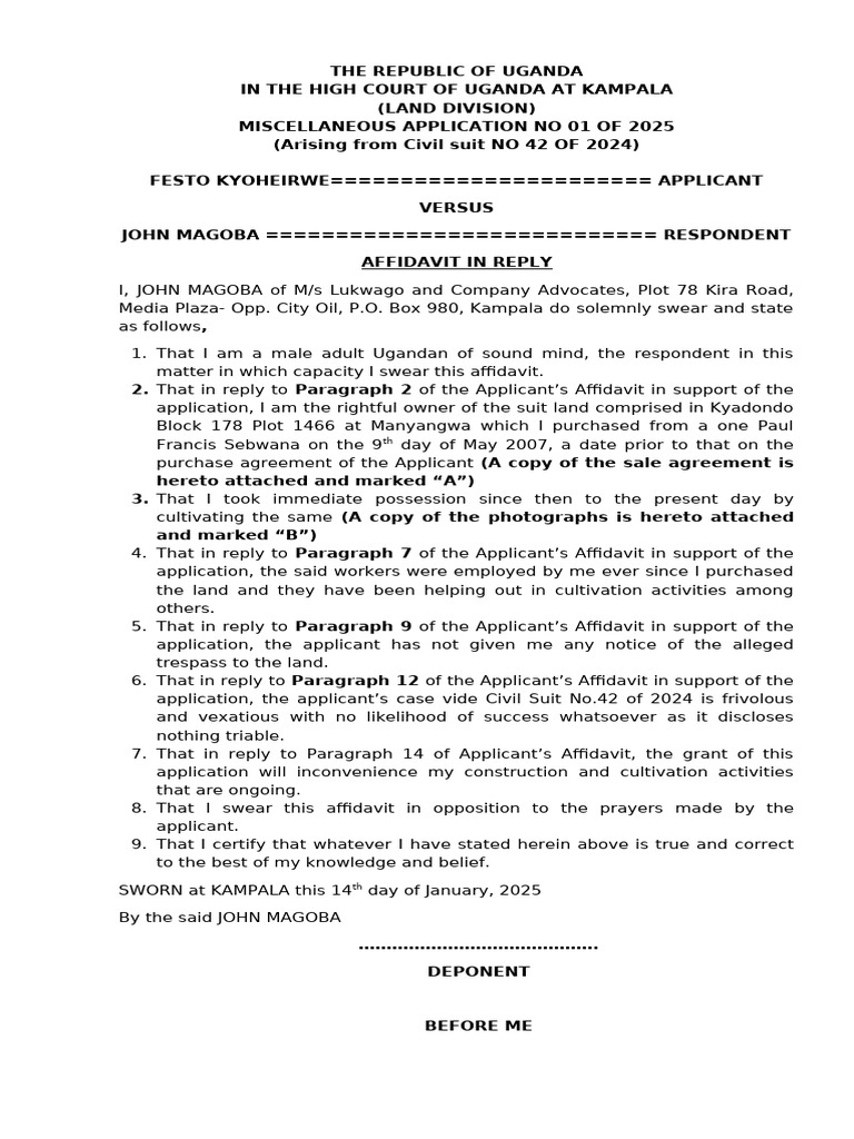 Affidavit in Reply Foc | PDF | Affidavit | Public Law