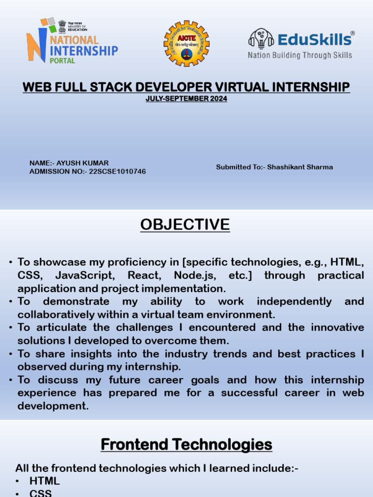 Web Full Stack Developer Virtual Internship: July-September 2024 | PDF | Databases | World Wide Web