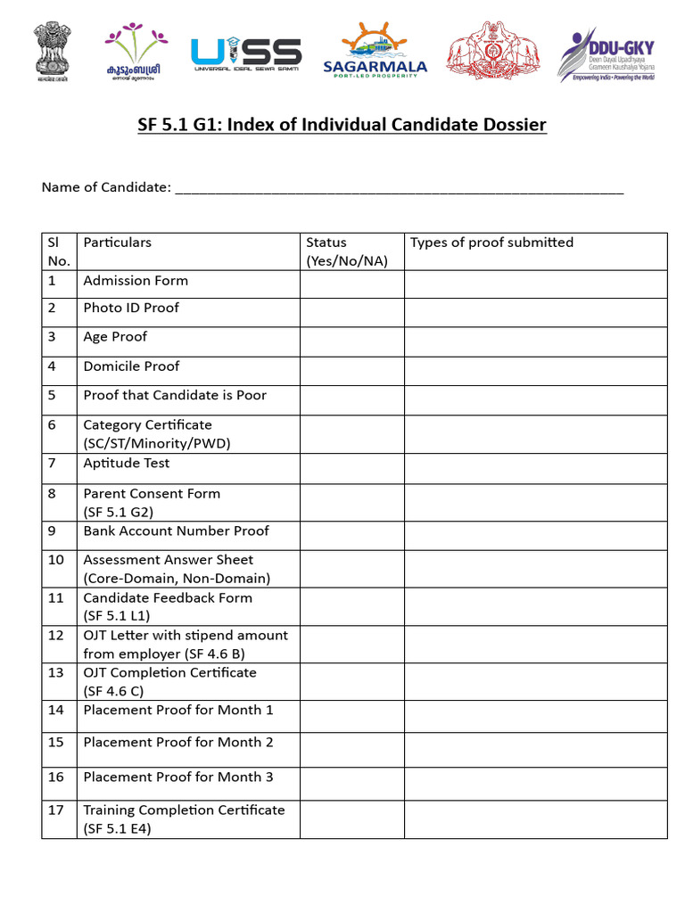 SF 5.1 G1 Index of Individual Candidate Dossier | PDF