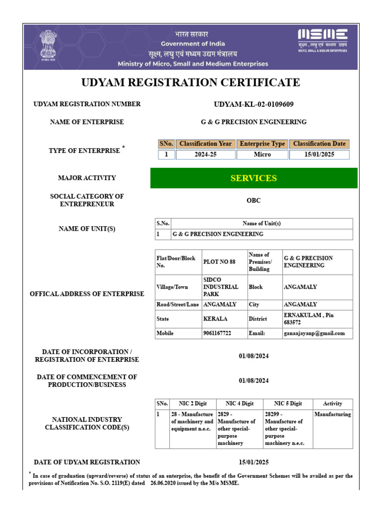 Print - Udyam Registration Certificate | PDF