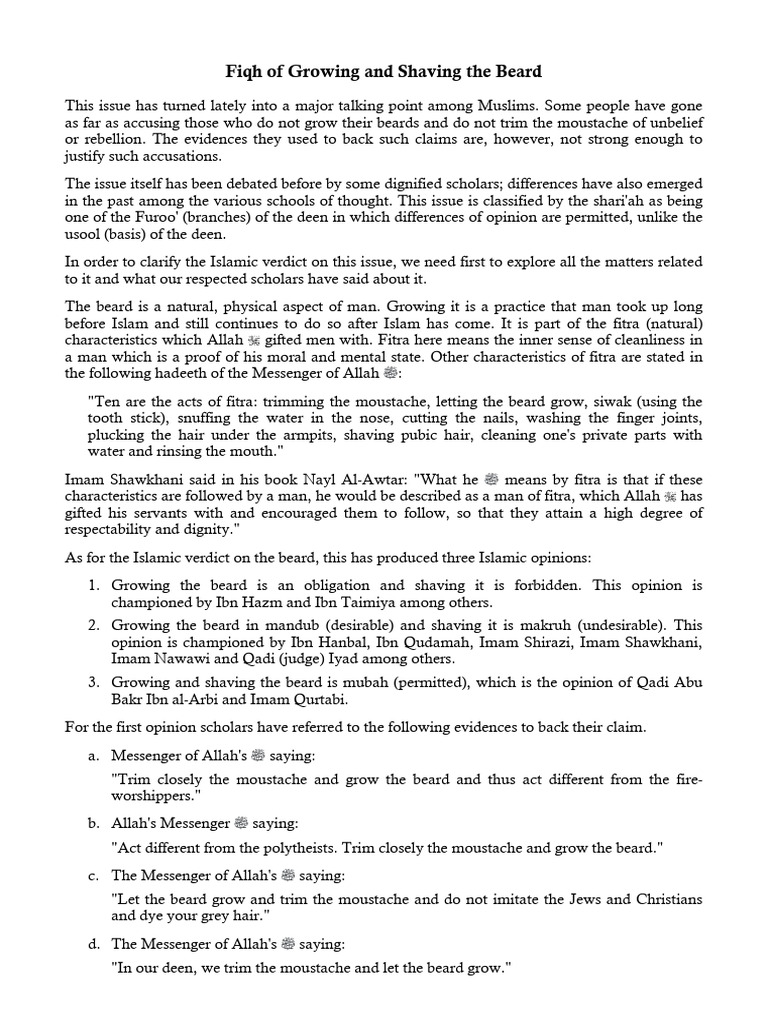 Fiqh of Growing and Shaving The Beard | PDF | Beard | Hadith