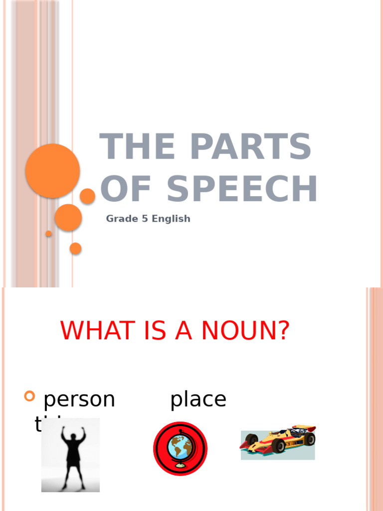 Parts of Speech for Grade 5 | PDF | Verb | Preposition And Postposition