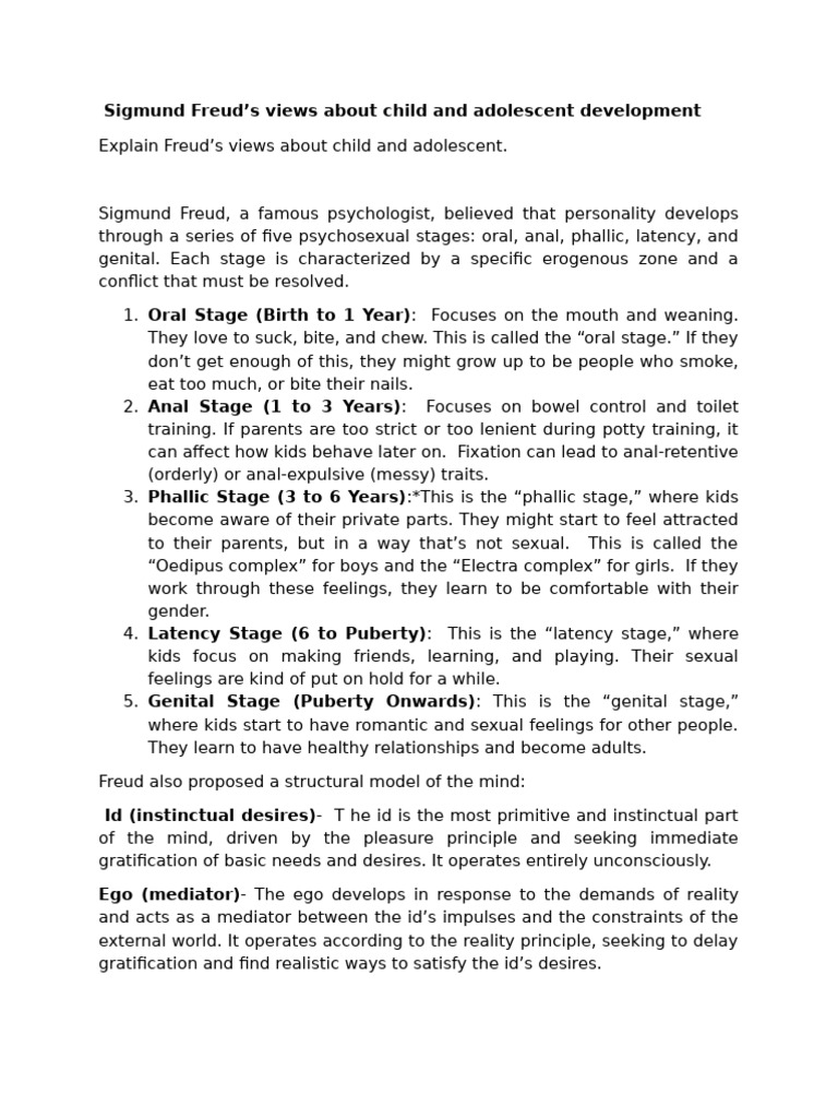 Sigmund Freud's Views About Child and Adolescent Development | PDF ...