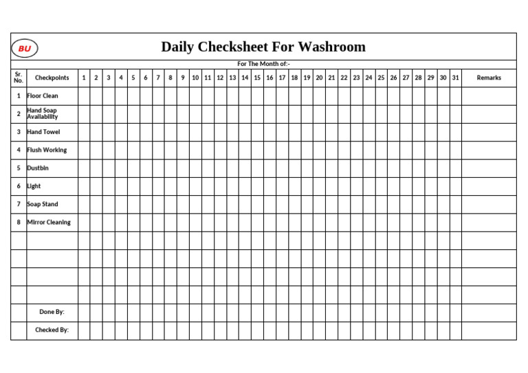 Toilet Checksheet | PDF