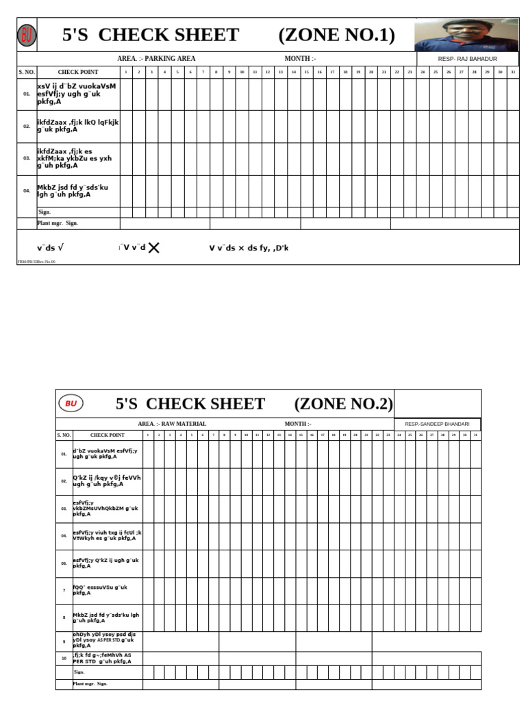 5S Check Sheets for Various Zones | PDF