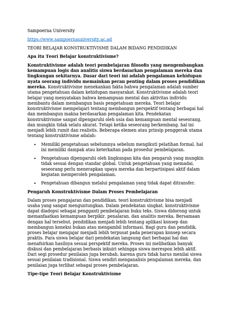 Kumpulan Referensi Teori Belajar Konstruktivisme | PDF