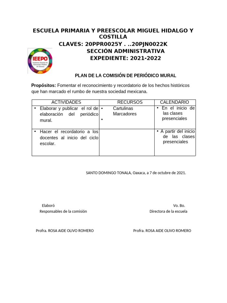 Plan de Comisión de Periodico Mural | PDF
