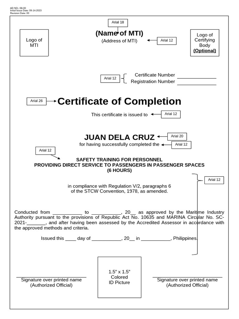 AD 08 Certificate of Completion Template Annex IX | PDF