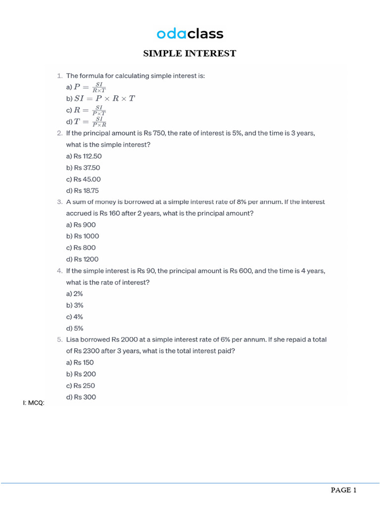 Class-5 Simple Interest | PDF
