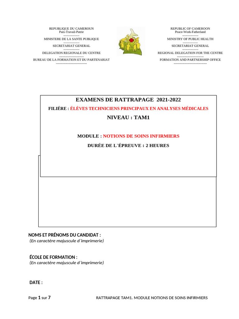 Rattrapage TAM1 : Soins Infirmiers | PDF | Médecine | Médecine clinique