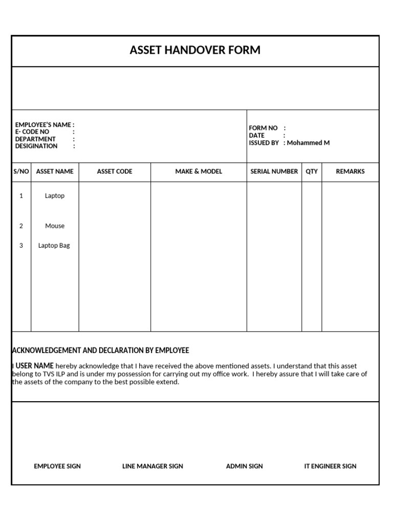 Asset Handover Form | PDF