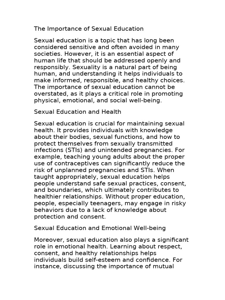 Importance of Sexual Education Explained | PDF | Sex Education ...
