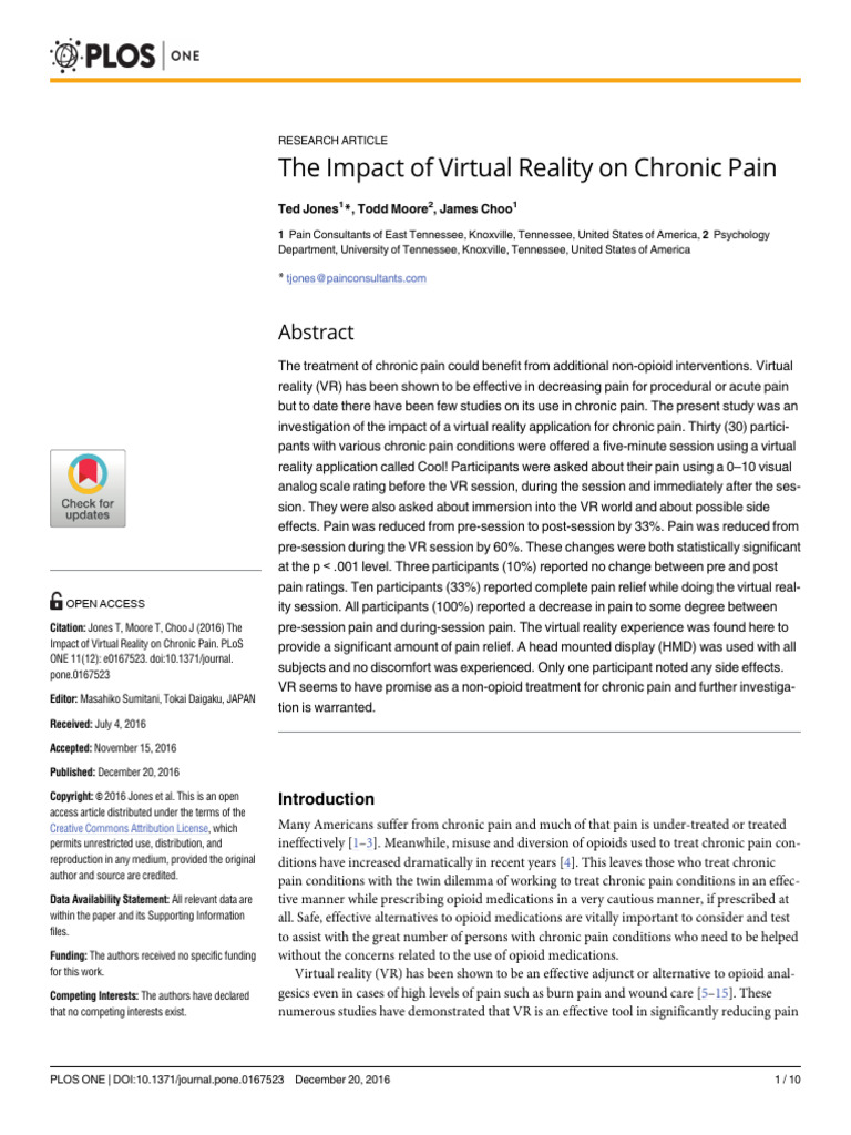 Jones 等 - 2016 - The Impact of Virtual Reality on Chronic Pain | PDF ...