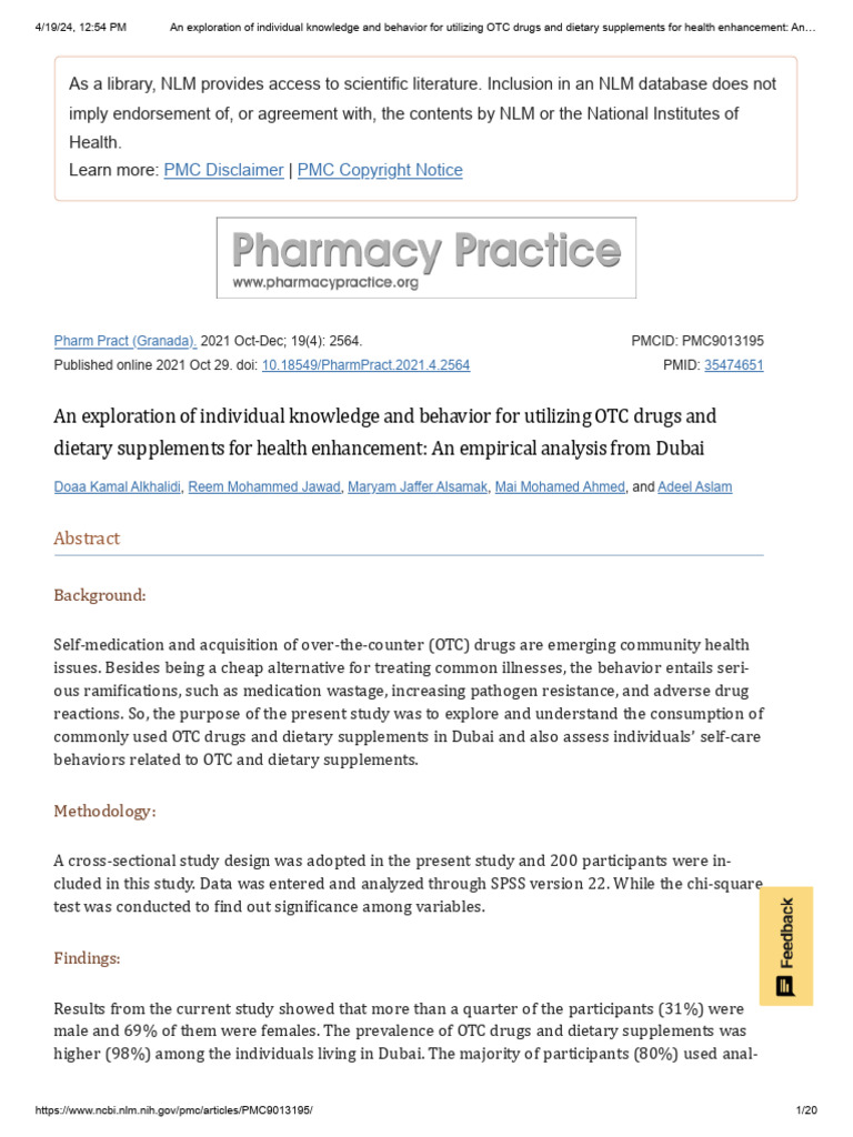 An Exploration of Individual Knowledge and Behavior For Utilizing OTC Drugs and Dietary ...