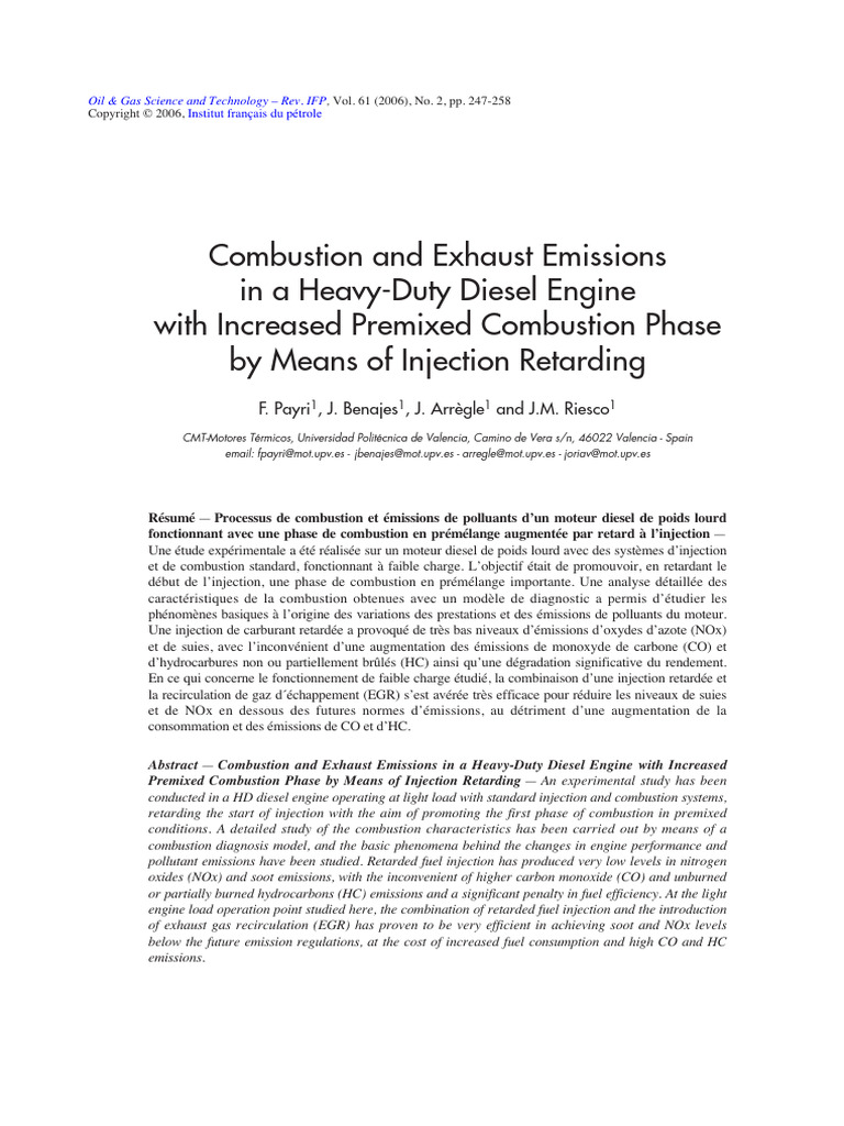 Combustion and Emission With Increased Premixed Combustion Phase by ...