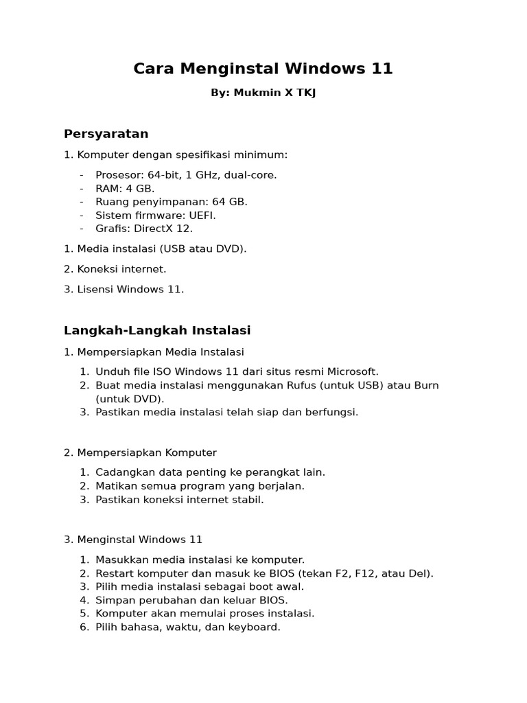 Panduan Instalasi Windows 11 Lengkap | PDF