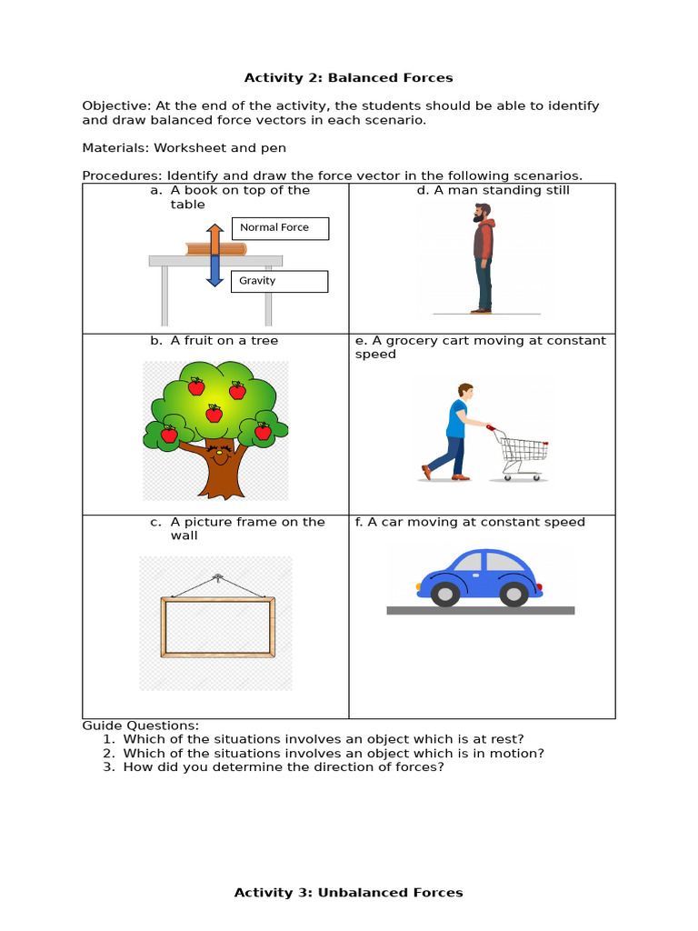 Activity - Balanced and Unbalanced Forces | PDF