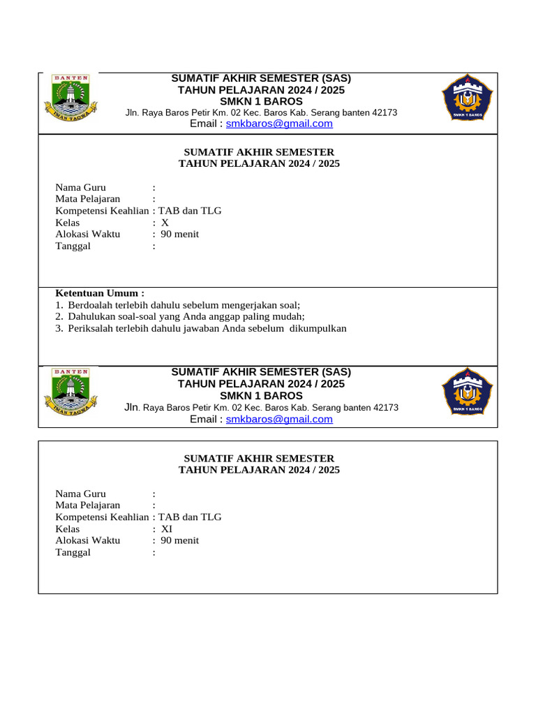 Kop Surat Ujian | PDF