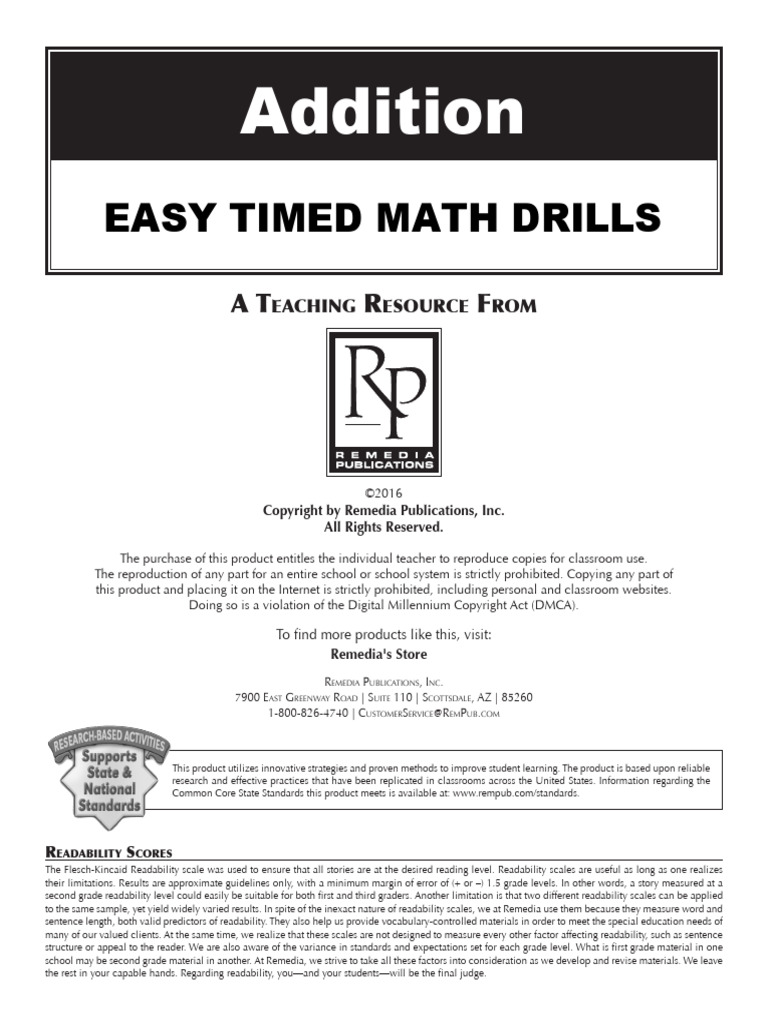 Addition Easy Timed Math Drills | PDF