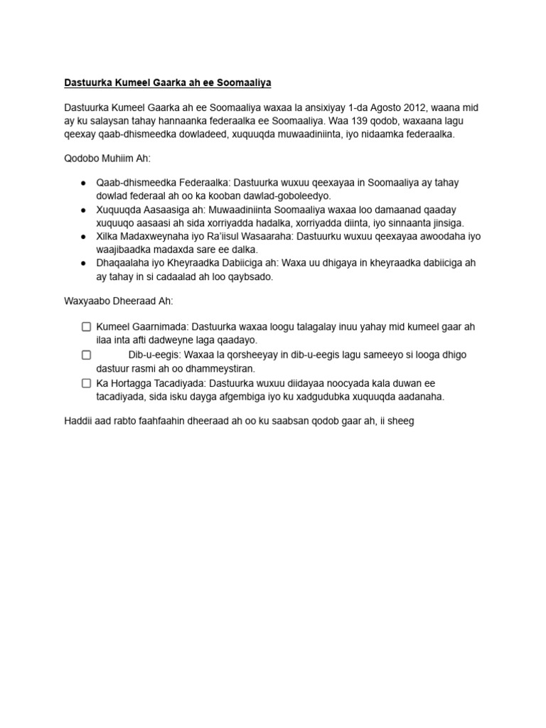 Dastuurka KMG Ee Soomaaliya | PDF