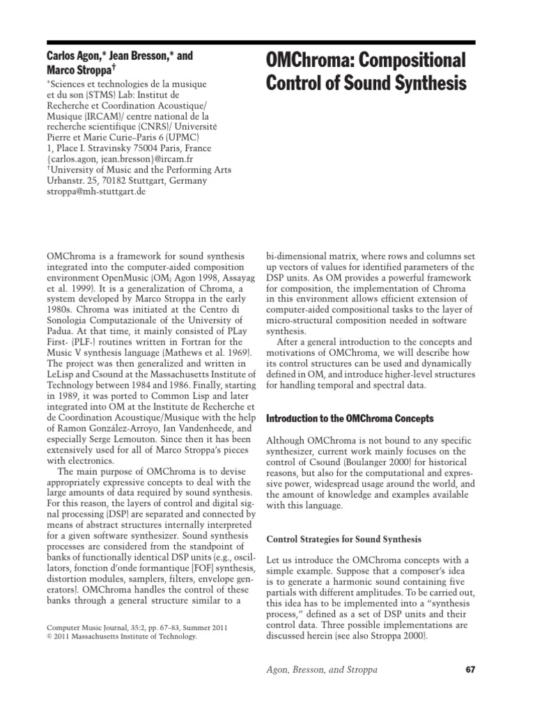 Compositional Approach To The Control of Computer-Based Sound Synthesis | PDF | Class (Computer ...