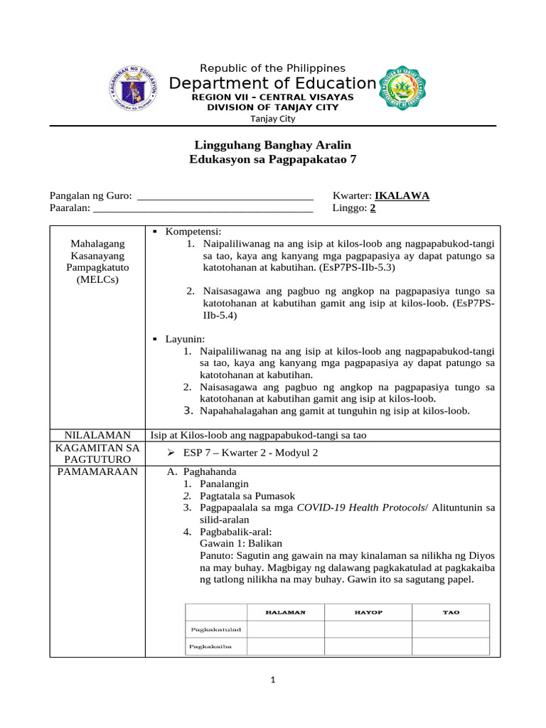 Values Education 7 Linggo 2 | PDF