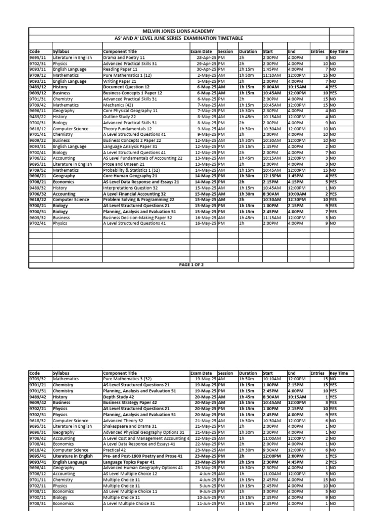 AS and A Level Exam Timetable 2025 | PDF | Analysis | Computer Science