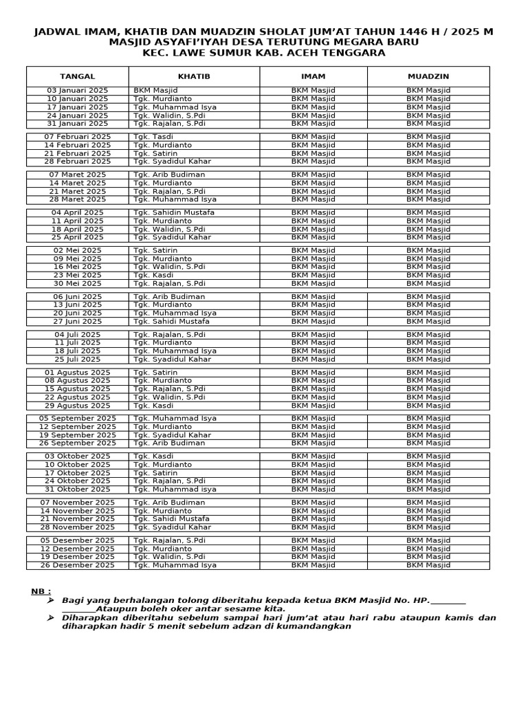 Jadwal Imam | PDF