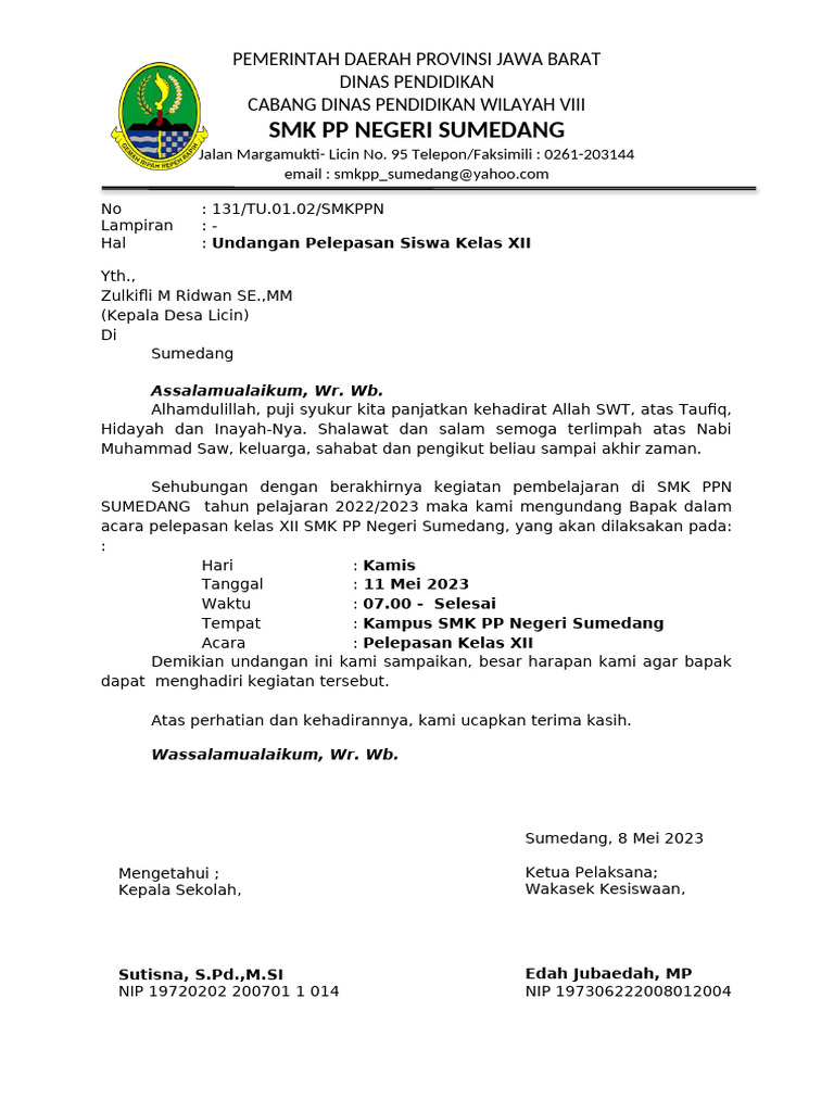 Undangan Pelepasan Siswa Kelas XII | PDF