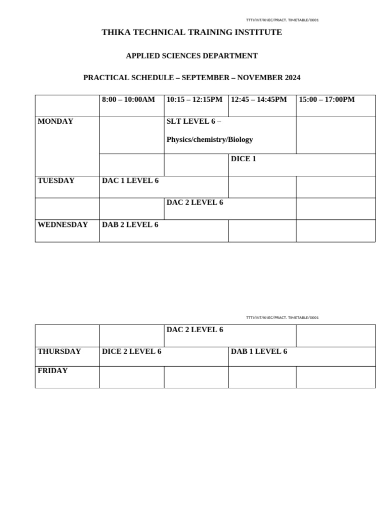 Practical Timetable | PDF