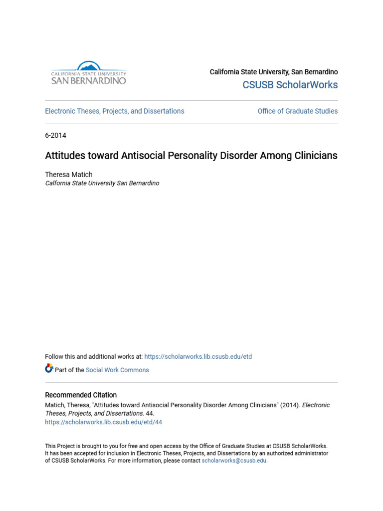 Attitudes toward Antisocial Personality Disorder Among Clinicians | PDF ...