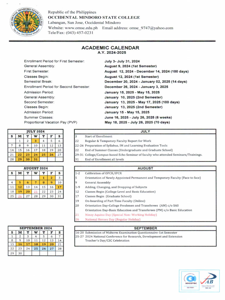 Academic Calendar 2024 2025 | PDF