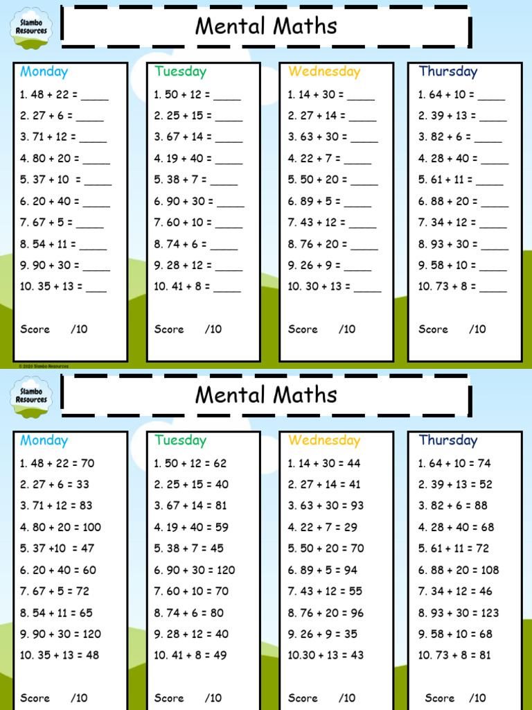 Grade 2 Mental Maths Addition 1 | PDF