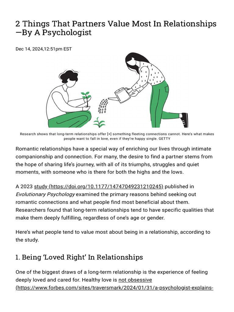 2 Things That Partners Value Most in Relationships-By A Psycholo | PDF ...
