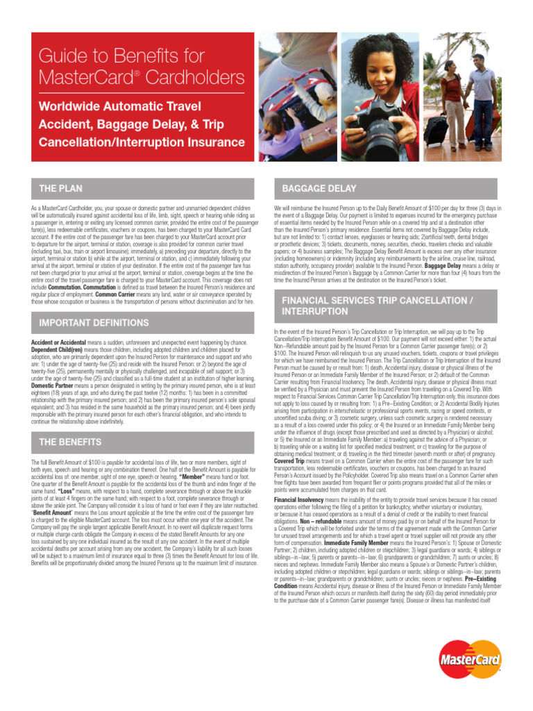 Guide To Benefits For Mastercard Cardholders | PDF | Insurance