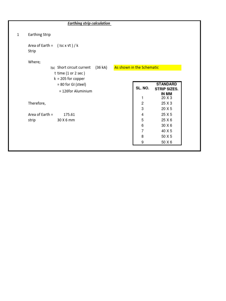 Earthing Strip Calculation Sheet. | PDF