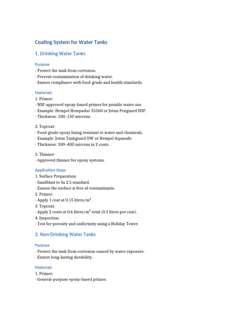 Water Tank Coating System | PDF