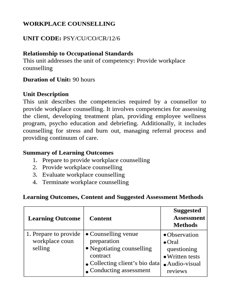 Workplace Counselling Competency Guide | PDF | Counseling Psychology ...