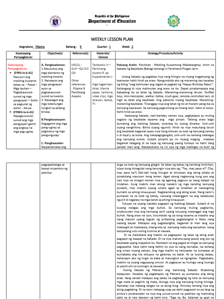 LP Filipino 9 Week 2 | PDF