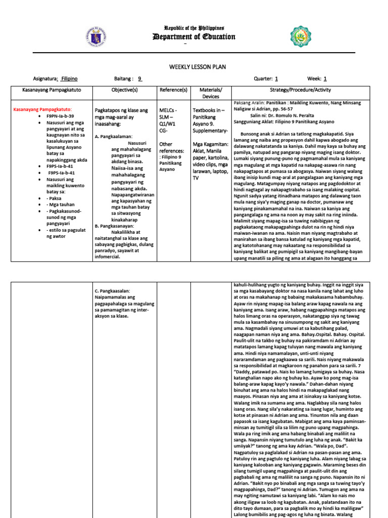 LP Filipino 9 Weekk1 | PDF