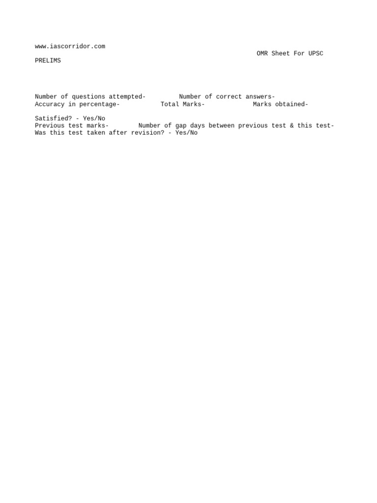 Omr Sheet For Upsc Prelims | PDF
