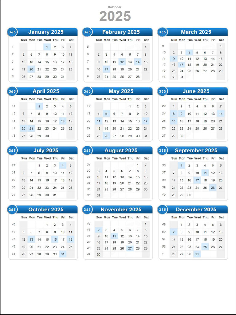 Weekwise Calender 2025 | PDF
