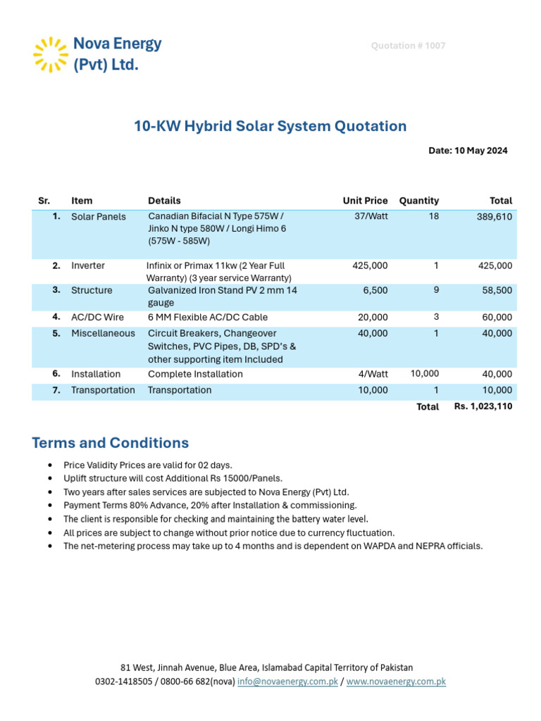 10-KW Hybrid Quotation Nova Energy School | PDF | Power Inverter ...