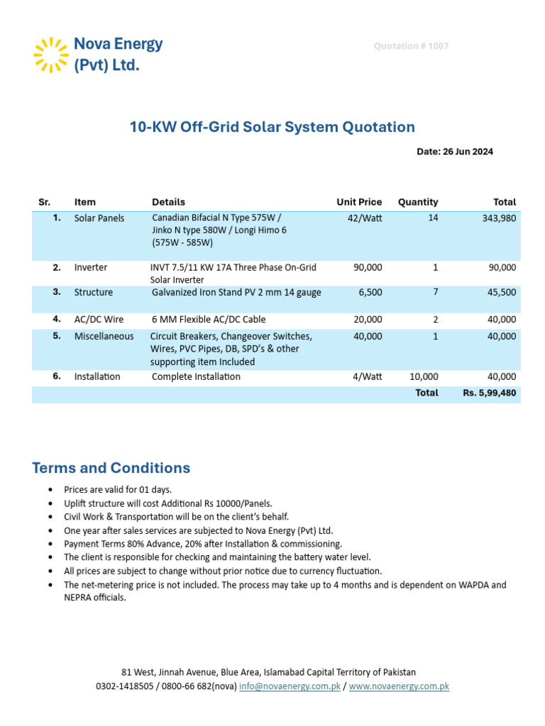 Off-Grid Solar System Quotation | PDF