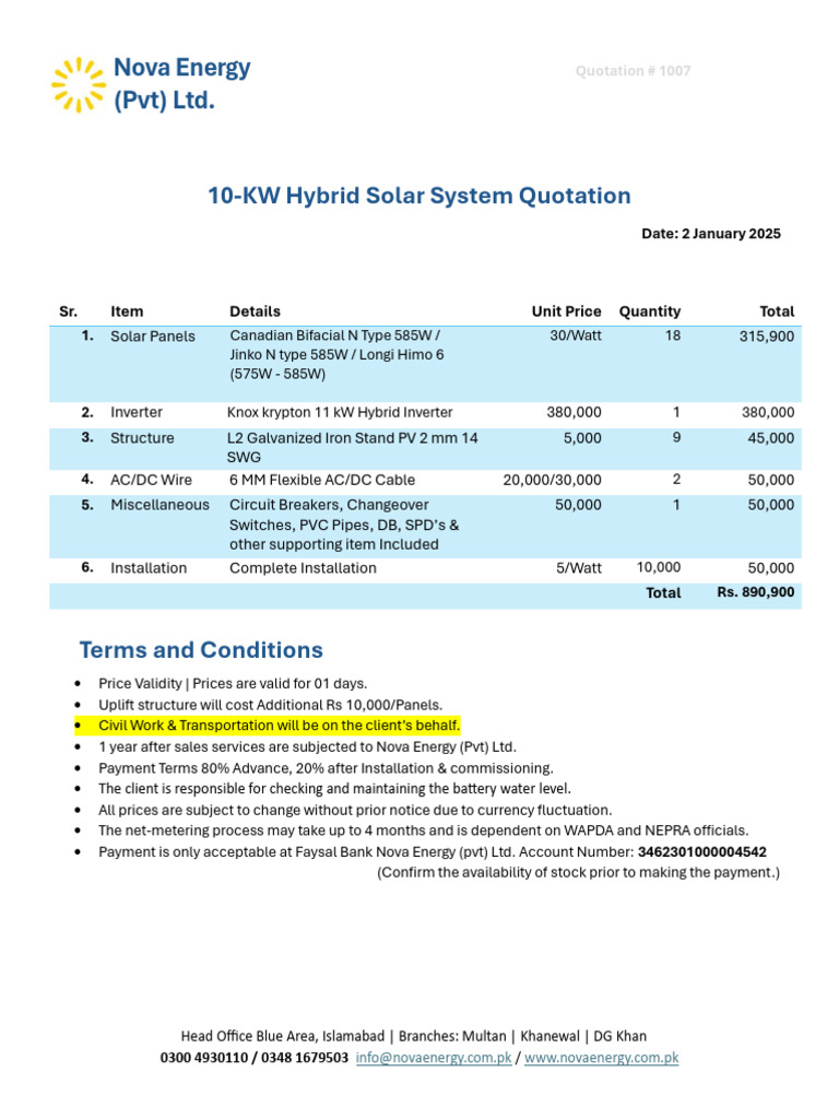 10-KW Hybrid Solar System Quotation | PDF | Power Inverter | Electric Power