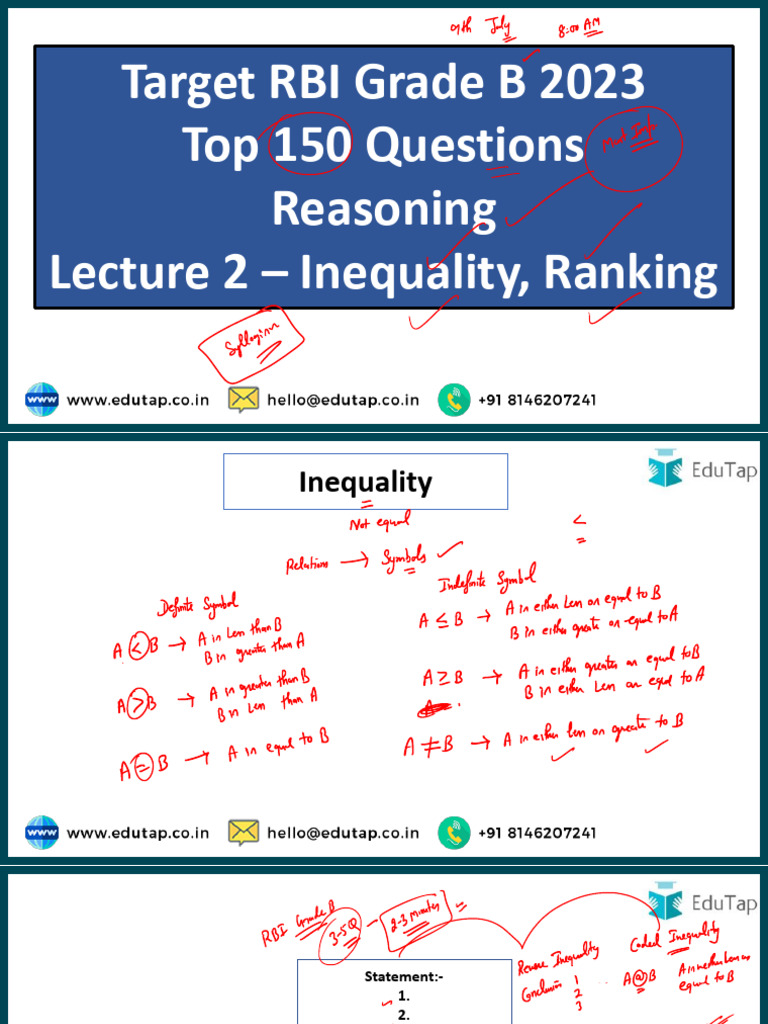 RBI Grade B 2023: Inequality Questions Guide | PDF | Mathematics | Logic